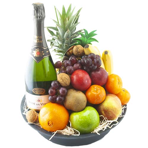 Online fruitmand bestellen 30 cm met diverse soorten handfruit en veuve ...